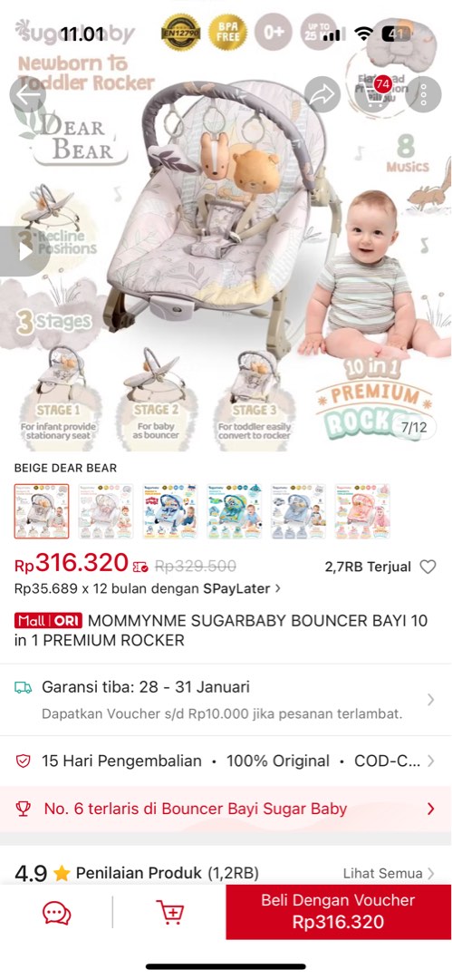 (Baca Deskripsi) Sugar Baby Bouncer lengkap dengan Box, Bayi & Anak ...