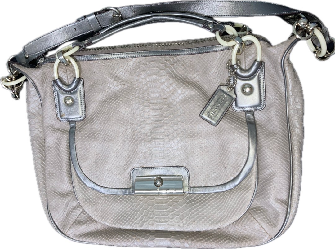 Coach Kristin Python (Embossed) Leather in Cream Grey | Shoulder ...