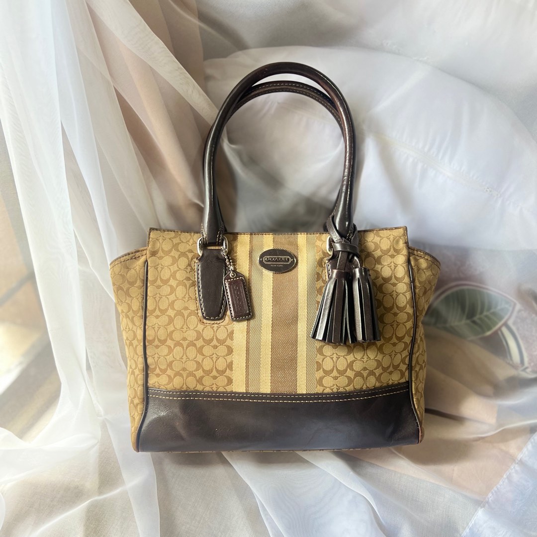 Coach Legacy Candace Signature stripe top handle bag, Fesyen Wanita ...