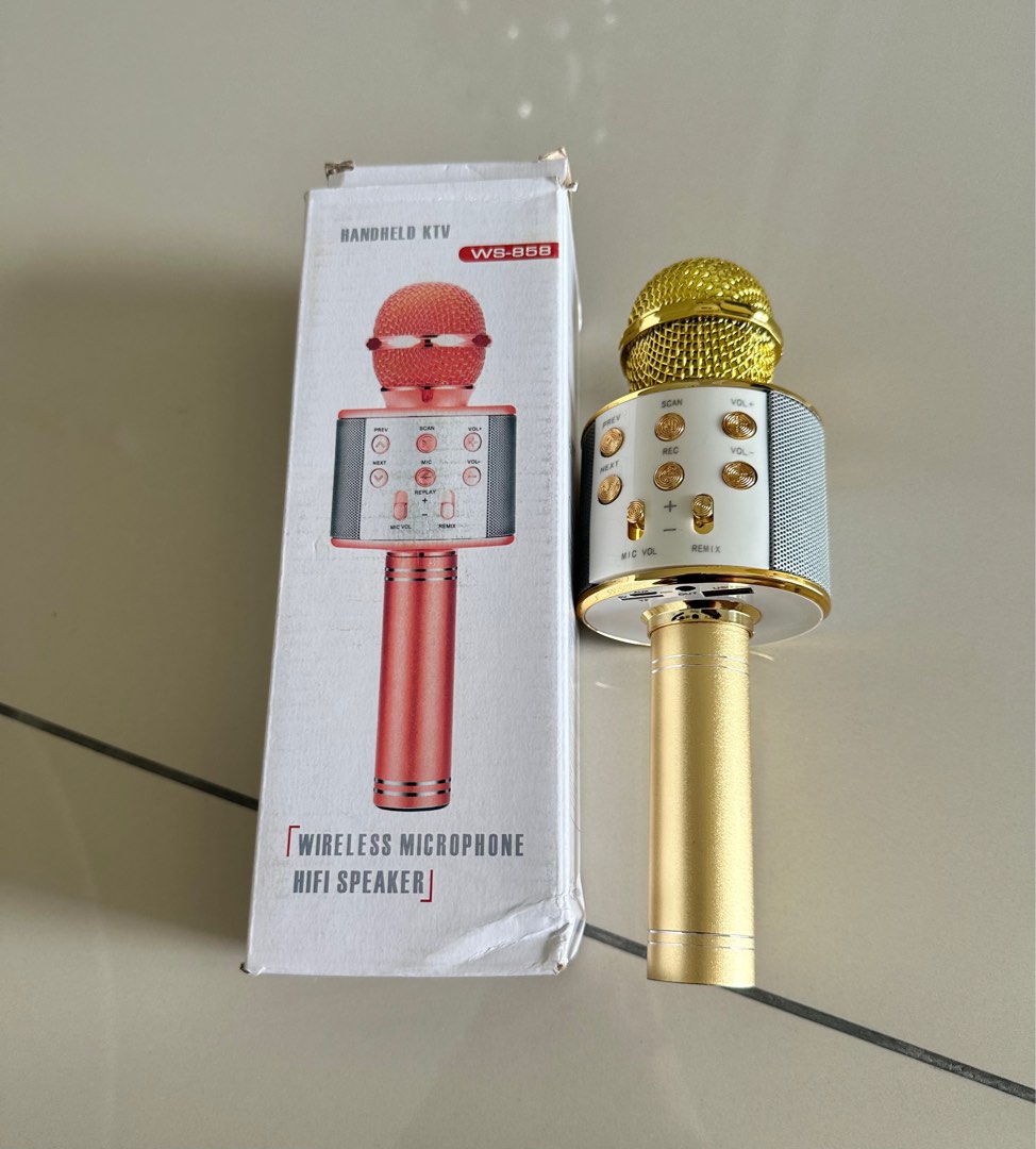 Handheld KTV wireless microphone hifi speaker (gold color), Audio ...