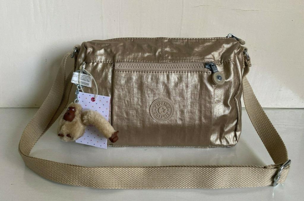KIPLING WES GM TOASTY GOLD METALLIC CROSSBODY SLING MESSENGER BAG PURSE ...