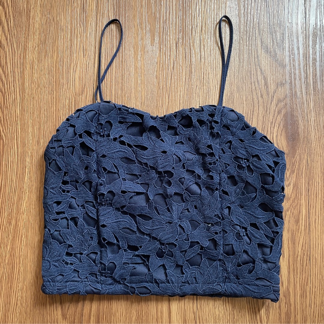 Navy Flower Lace Bustier Crop Top One Strap Party Club Broderie Beach ...