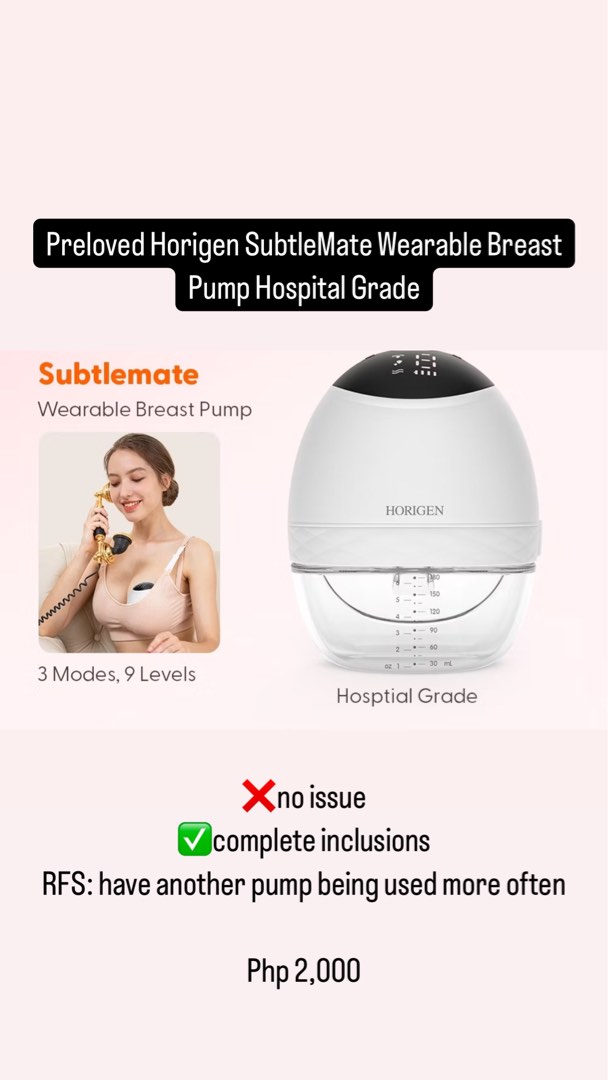 Preloved Horigen SubtleMate Wearable Breast Pump Hospital Grade, Babies ...