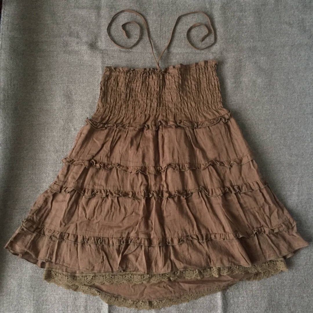 Rare y2k, mori kei, cottage core mossimo brown layered halter top ...