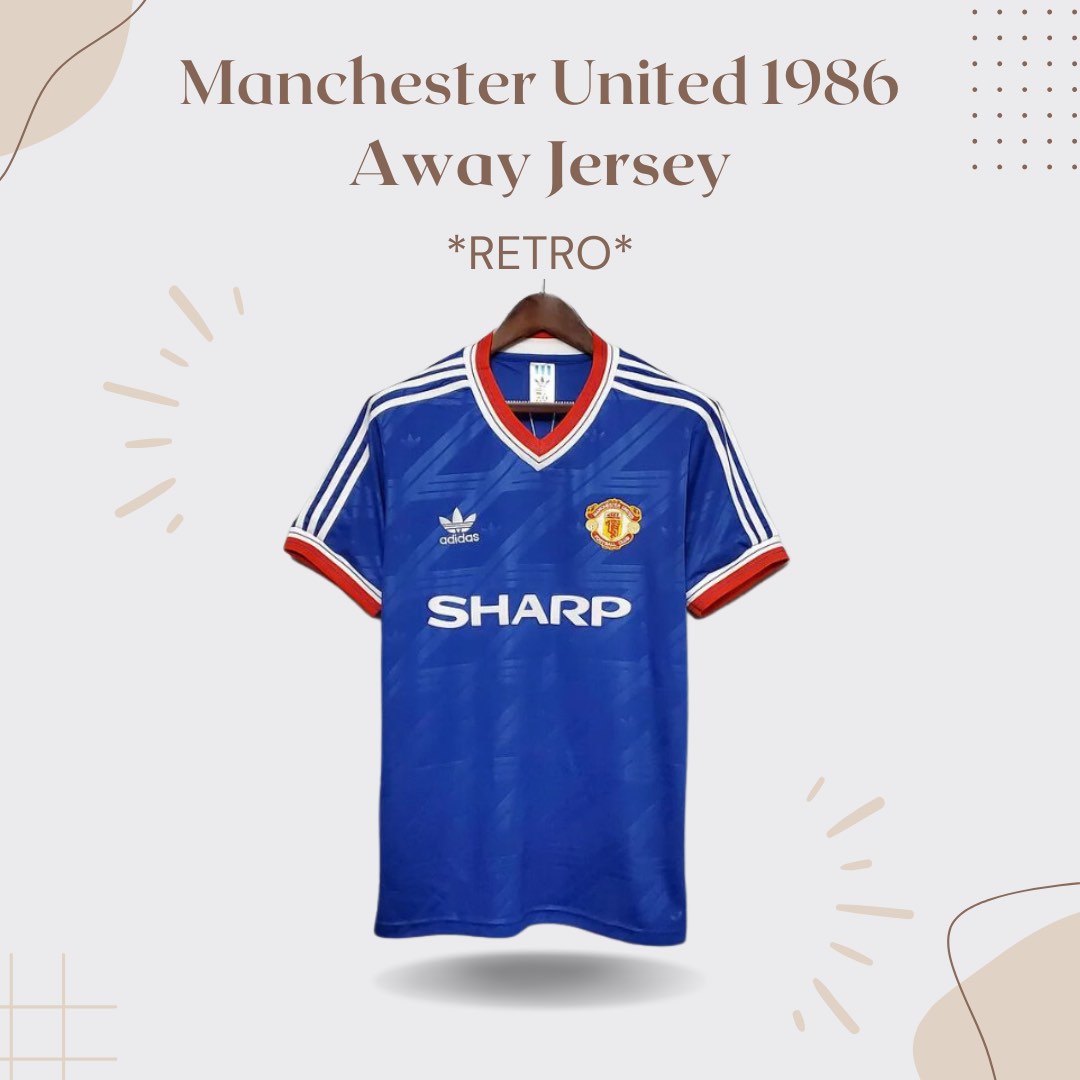 Vintage Classic Manchester United 1986 Blue Away Football Jersey Baju ...