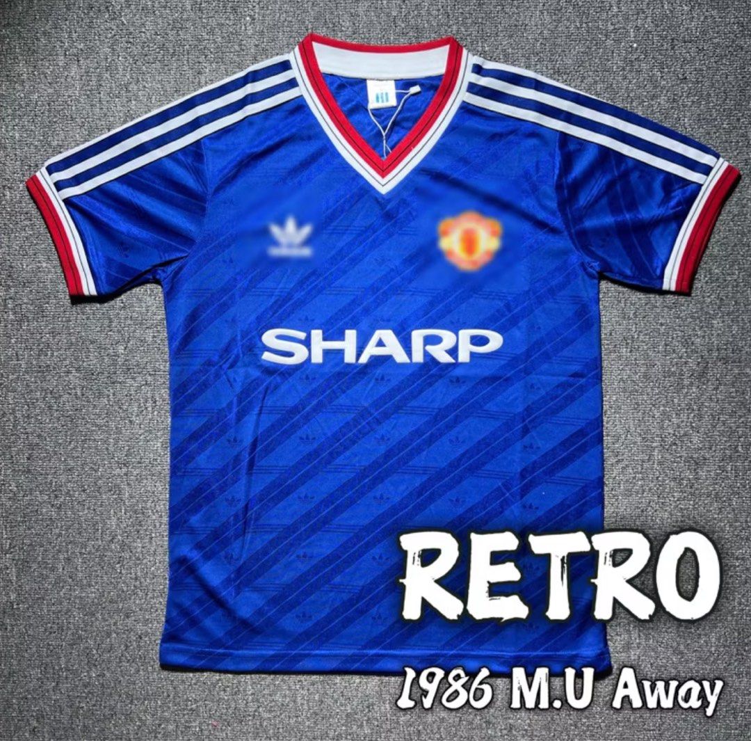 Vintage Classic Manchester United 1986 Blue Away Football Jersey Baju ...