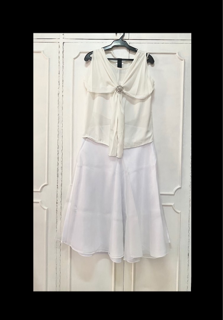 White Multiway Filipiniana Style Top and White Organza Shantung Silk ...