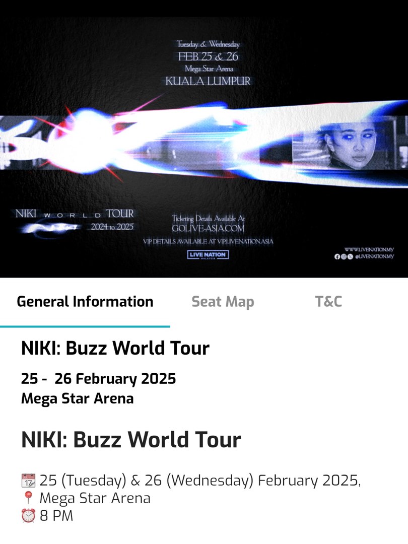 [CAT 2] NIKI BUZZ WORLD TOUR IN KL 25/2, Tickets & Vouchers, Event ...