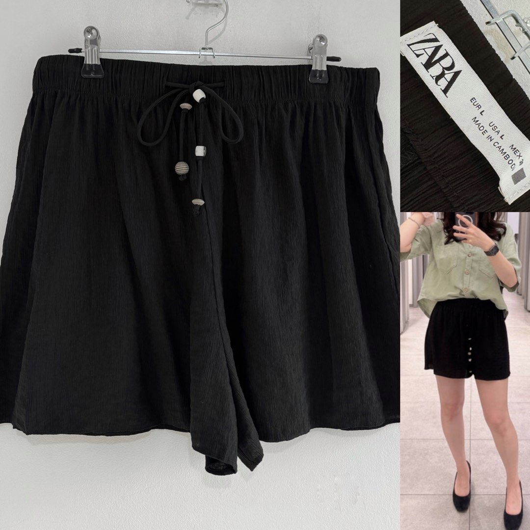 Zara Black Garterized Short, Women's Fashion, Activewear on Carousell