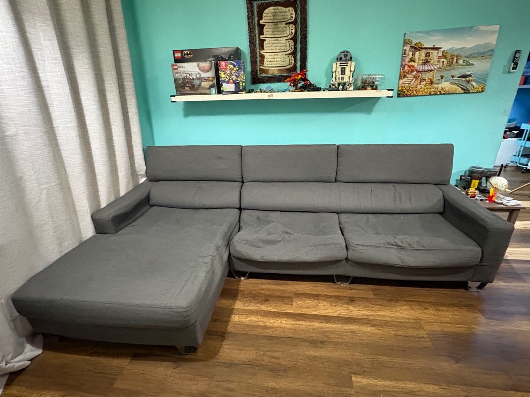 3 metre L shape sofa (detachable) grey colour with adjustable headrest ...