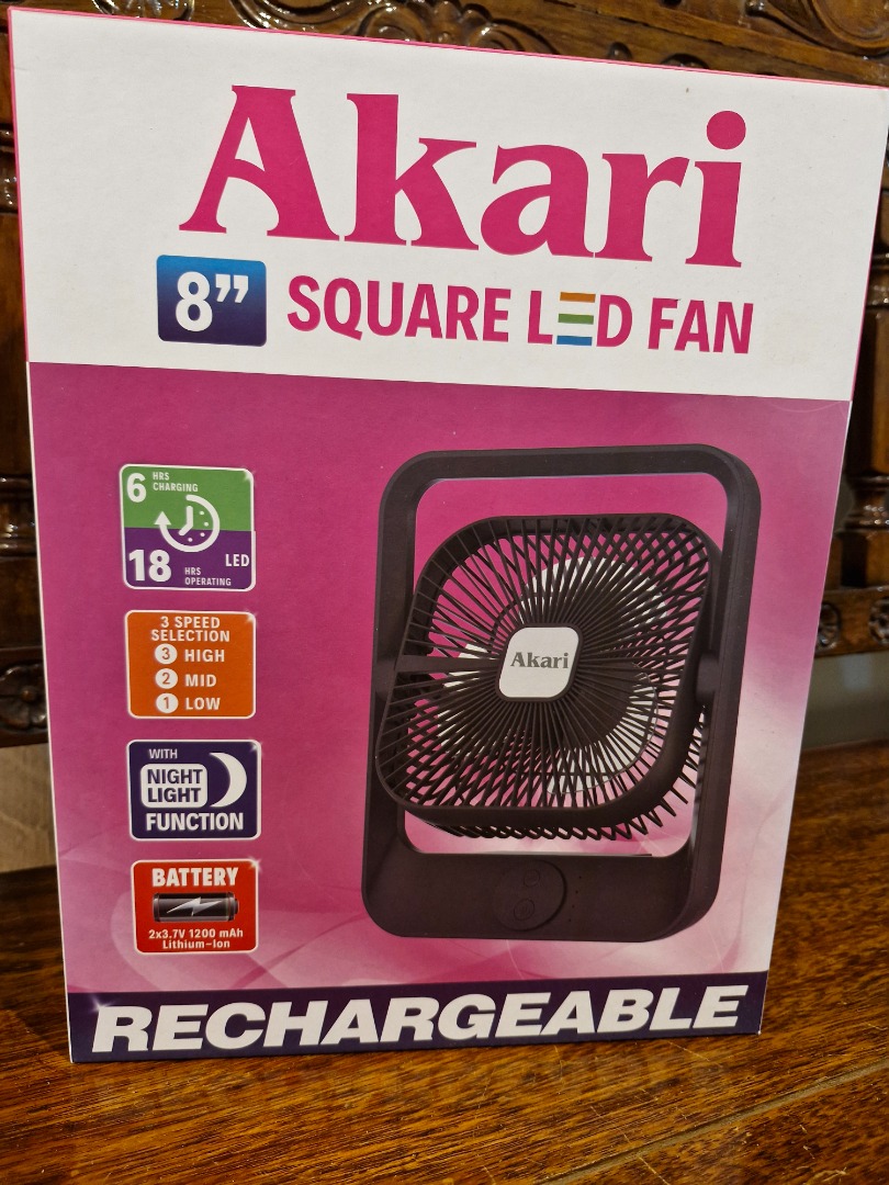 Akari 8" Square LED Fan, Furniture & Home Living, Lighting & Fans, Fans ...