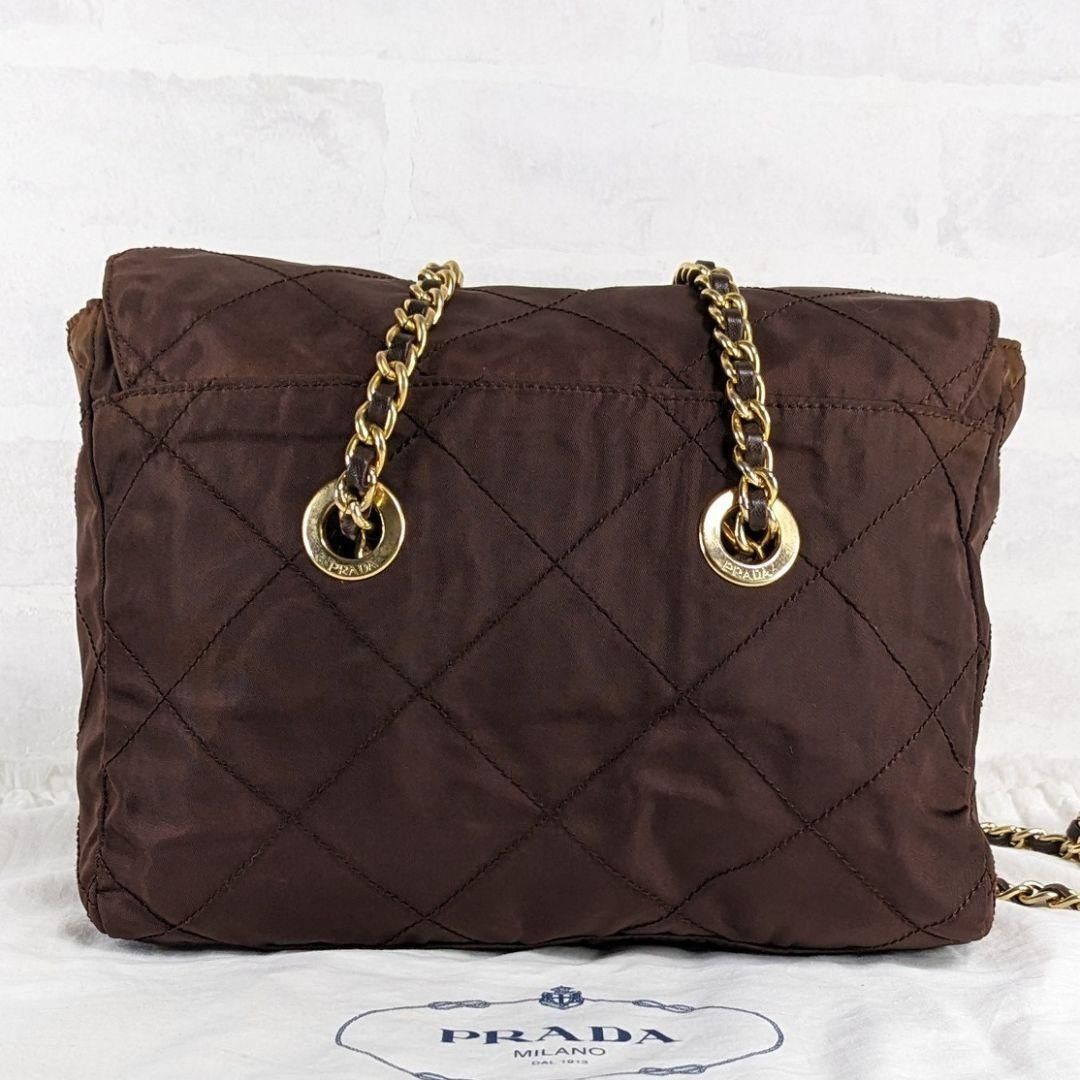 Authentic Prada chain shoulder bag in quilted nylon with triangular ...