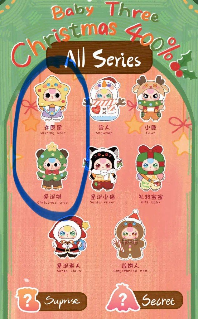 BB3 Baby Three Christmas 100% Plush Series Blind Box, Hobbies & Toys ...