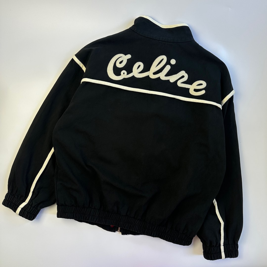 CELINE Black Script Zip up Canvas Jacket, Women's Fashion, Coats ...