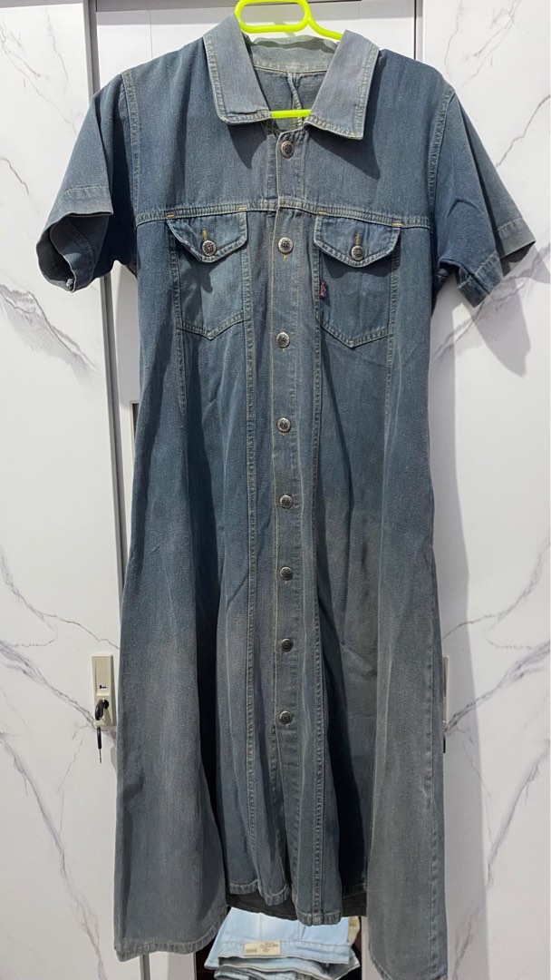 Denim Dress, Fesyen Wanita, Pakaian Wanita, Gaun & Rok di Carousell