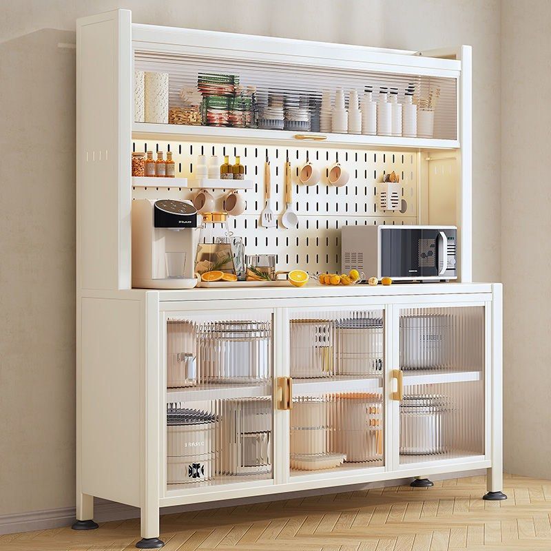 Multi-Functional Kitchen Storage Cabinet with Sliding PC Doors, Pantry ...