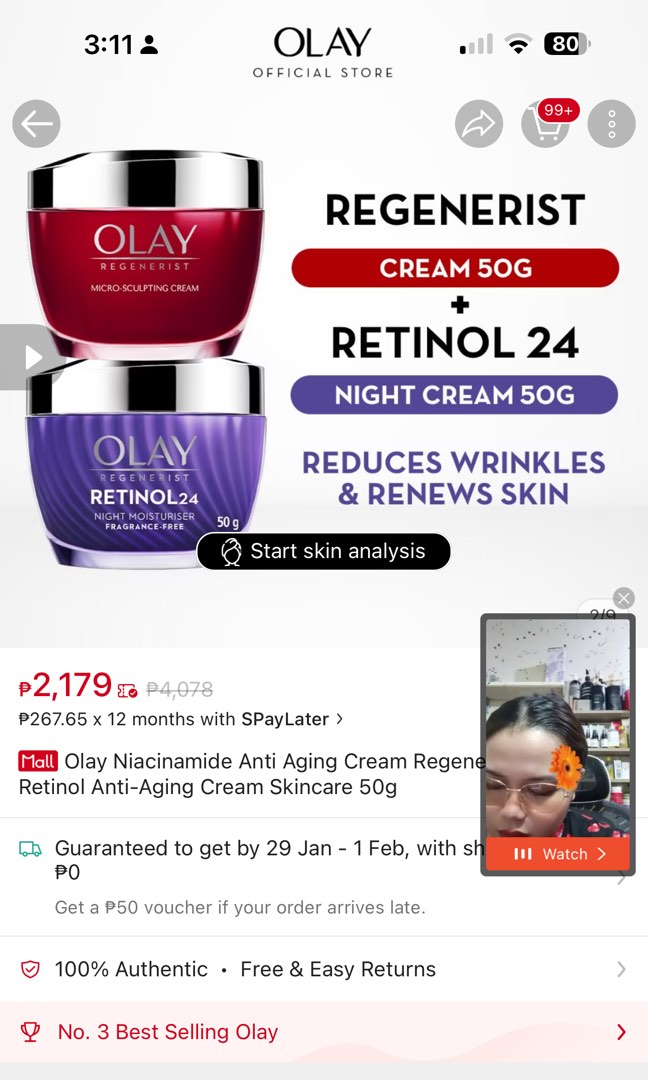 Olay Regenerist Niacinamide Cream + Retinol Night Cream 24, Beauty & Personal Care, Face, Face ...