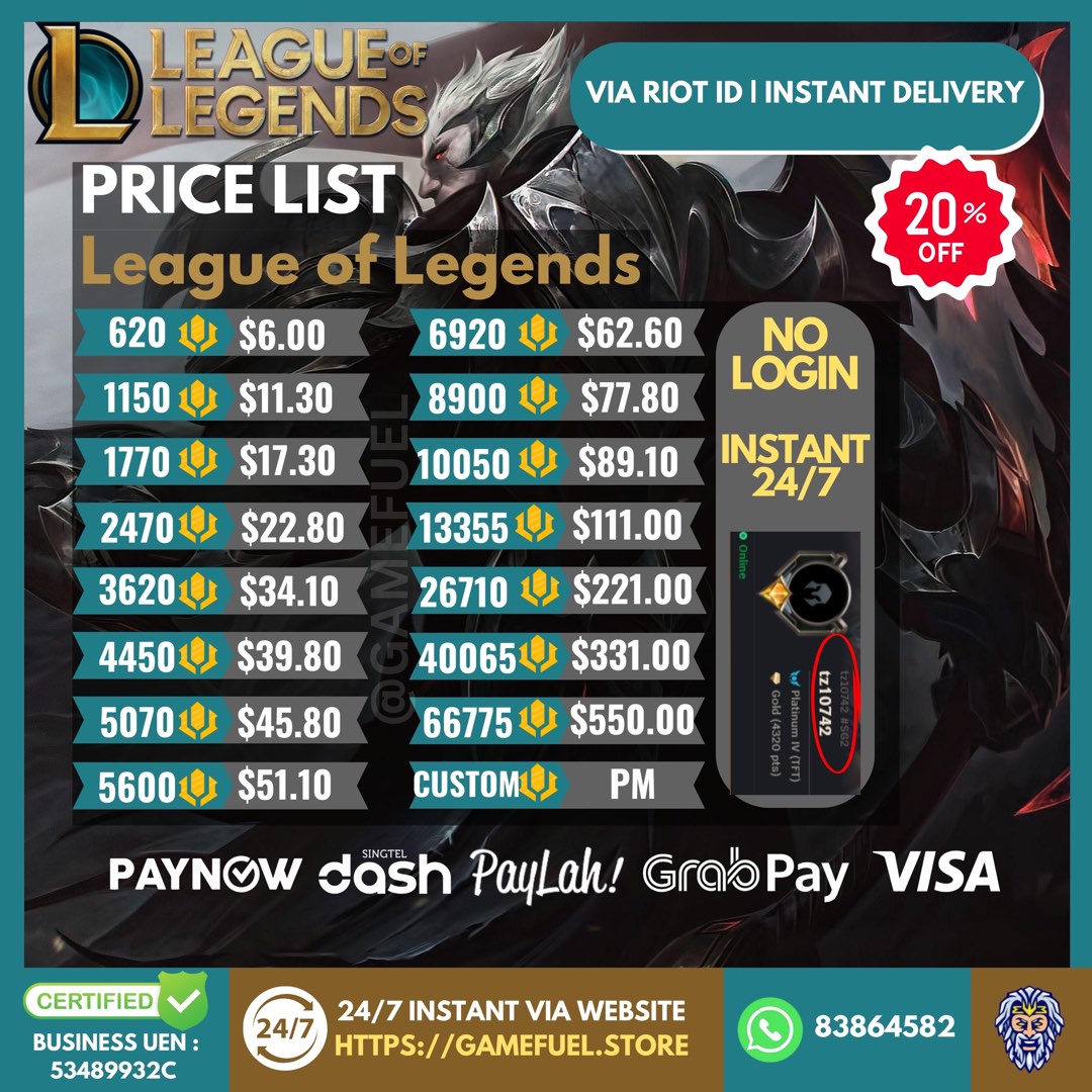 🏆Riot Authorised [Instant Top up]🔥100% CHEAPEST League of Legends RP PC ...