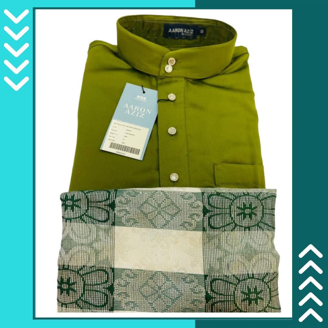 BAJU MELAYU AARON AZIZ JAKEL OLIVE, Men's Fashion, Muslim Wear, Baju ...