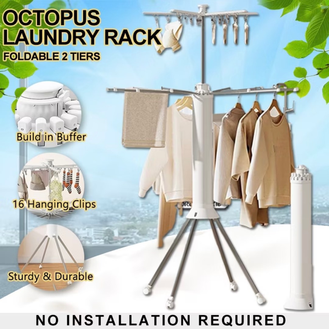 Foldable Octopus Laundry Rack | Space Saving Folding Clothes Hanging ...