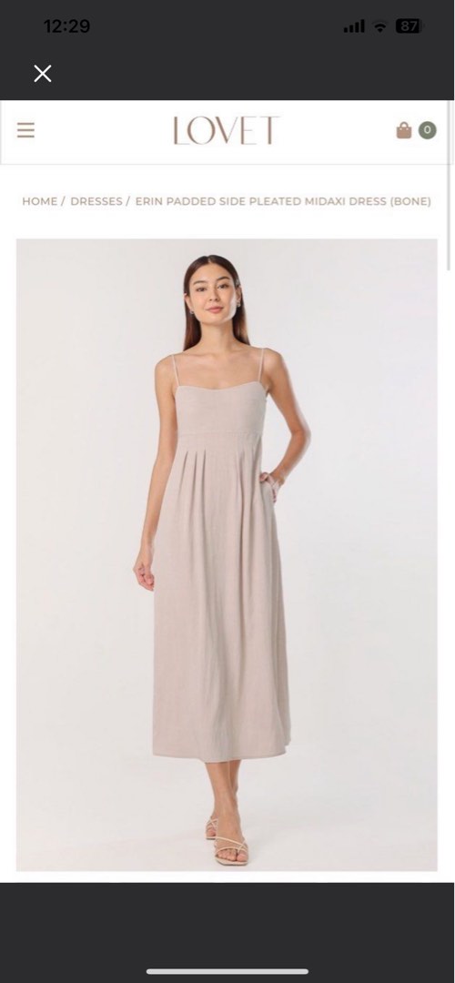 Lovet Erin Padded Side Pleated Midaxi Dress (Bone), Women's Fashion ...
