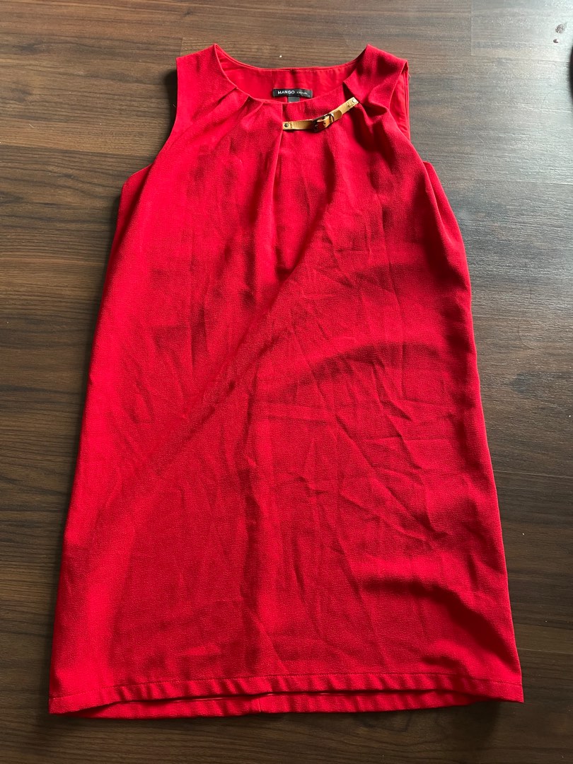 Mango red dress with brown neck detail, Women's Fashion, Dresses & Sets ...