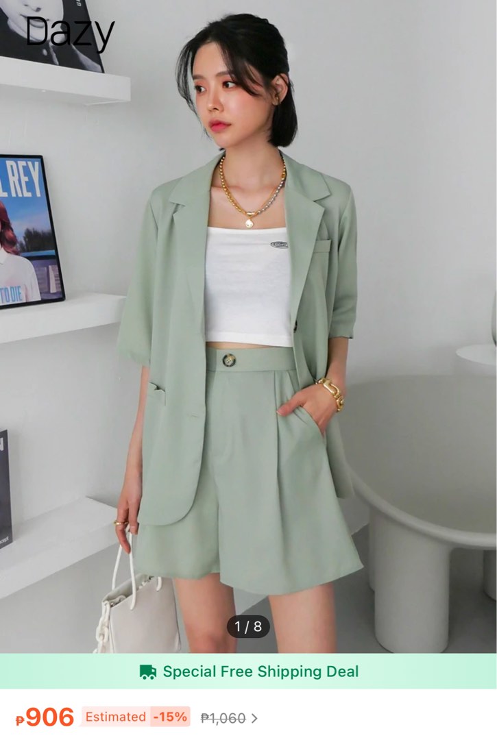 Mint Green Coords Terno Blazer and Shorts, Women's Fashion, Coats ...