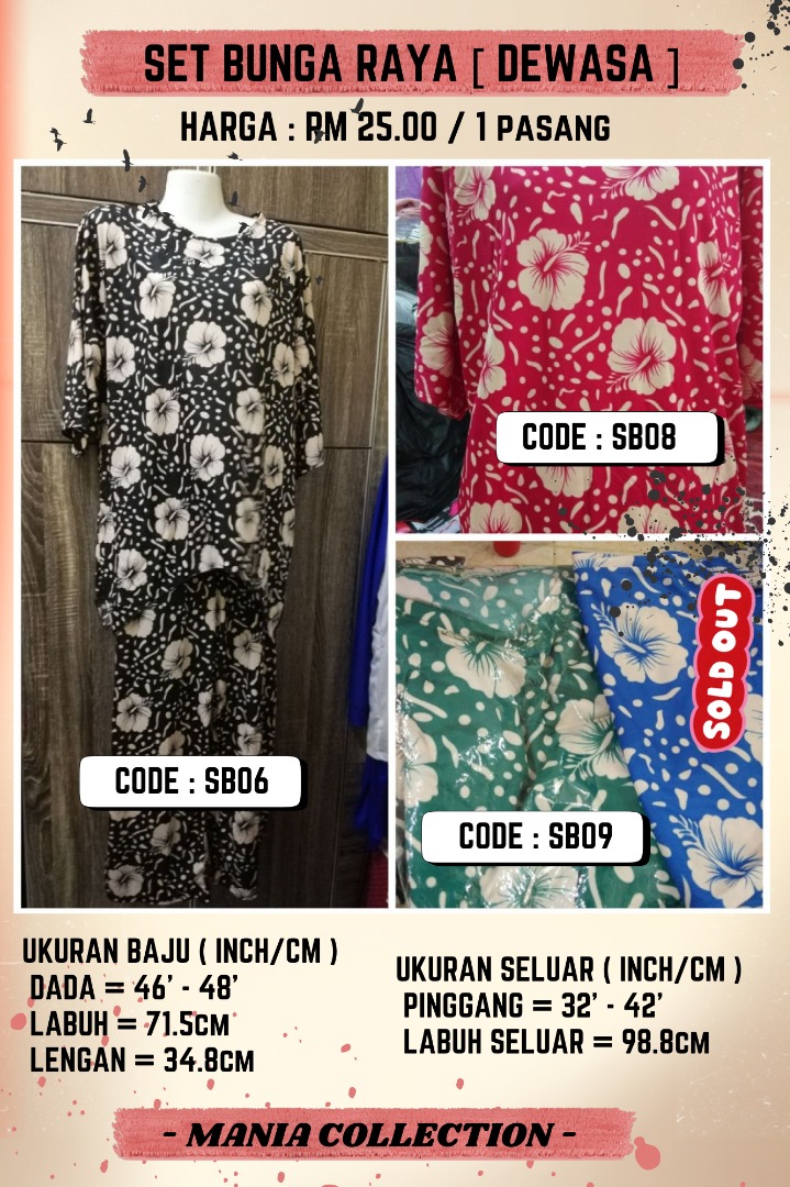 SET BUNGA RAya [ DEWASA ], Women's Fashion, Dresses & Sets, Sets or ...