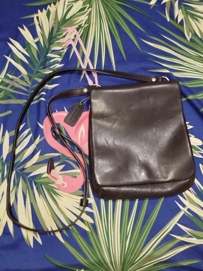 Vintage Coach Slim Black Leather Flap Crossbody Bag 9473, Women's ...