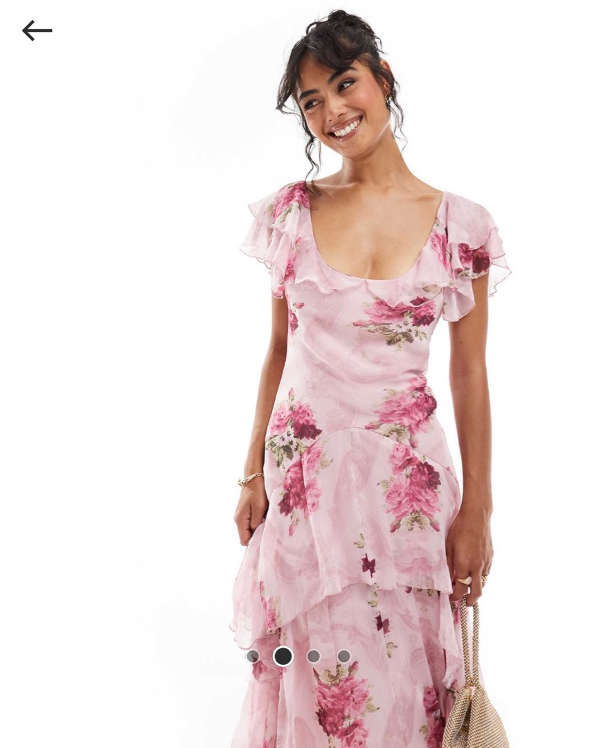 ASOS design ruffle maxi dress with flutter sleeves in pink floral print ...