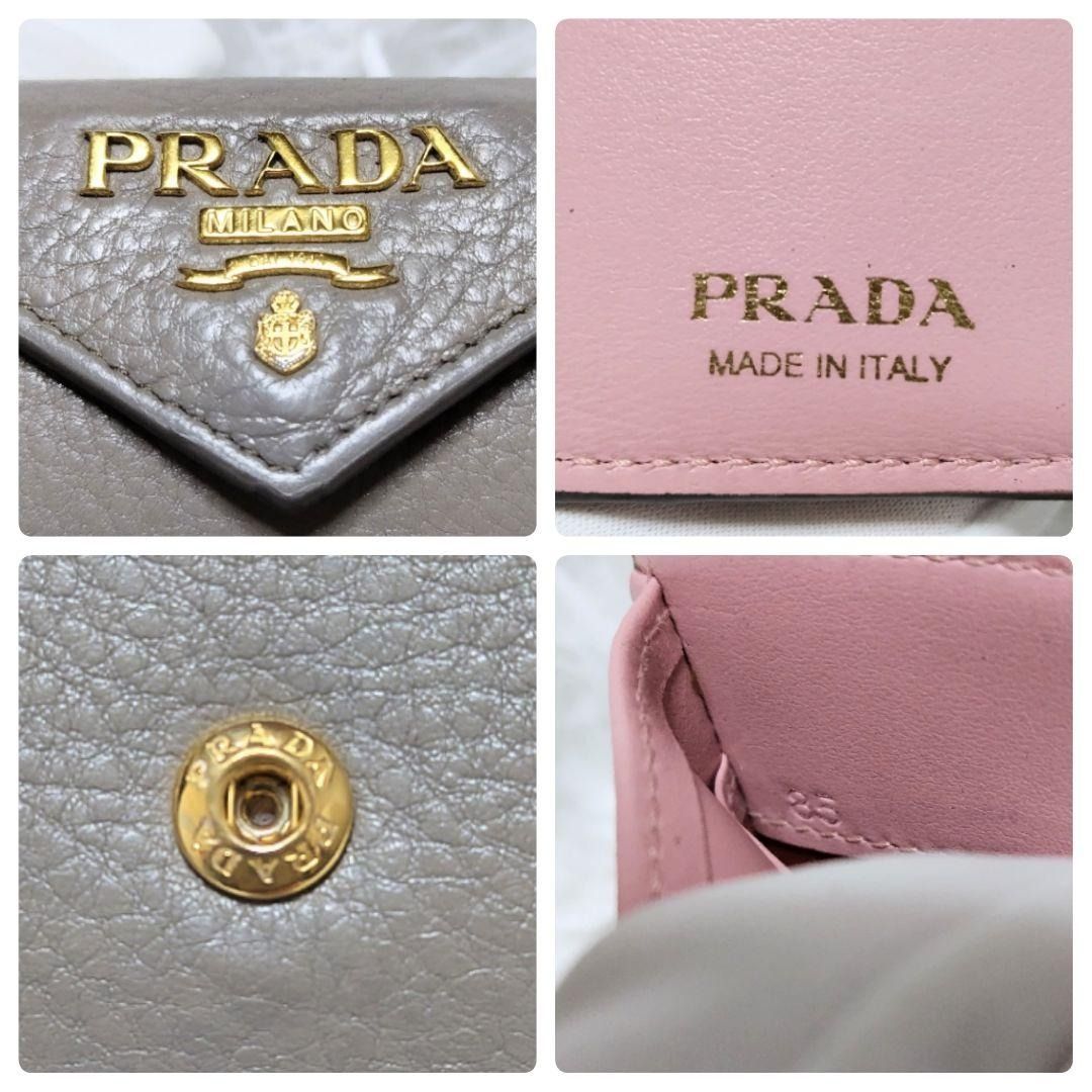 Authentic Prada Letter tri-fold wallet Vitello Dino bicolor gold ...