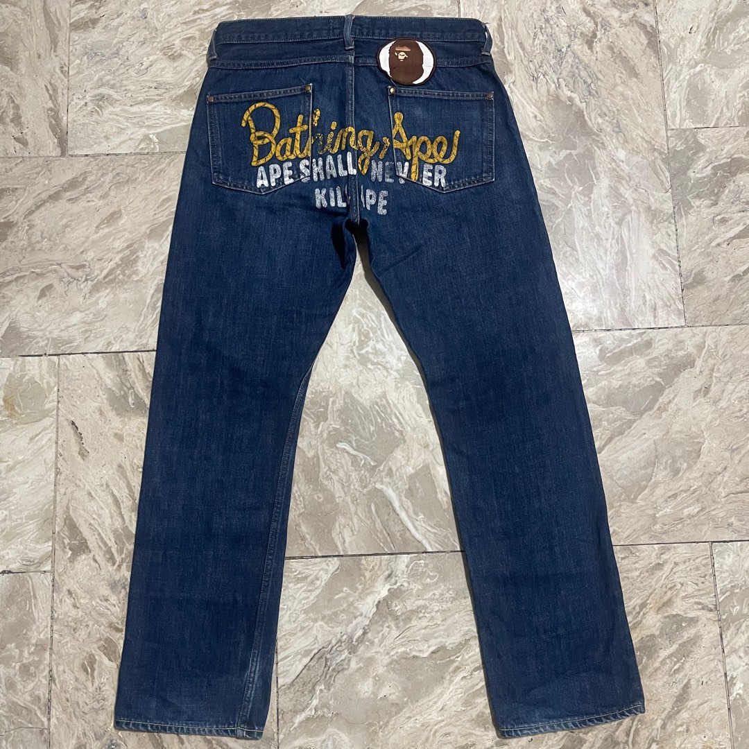 Bape Jeans Script logo, Men's Fashion, Bottoms, Jeans on Carousell
