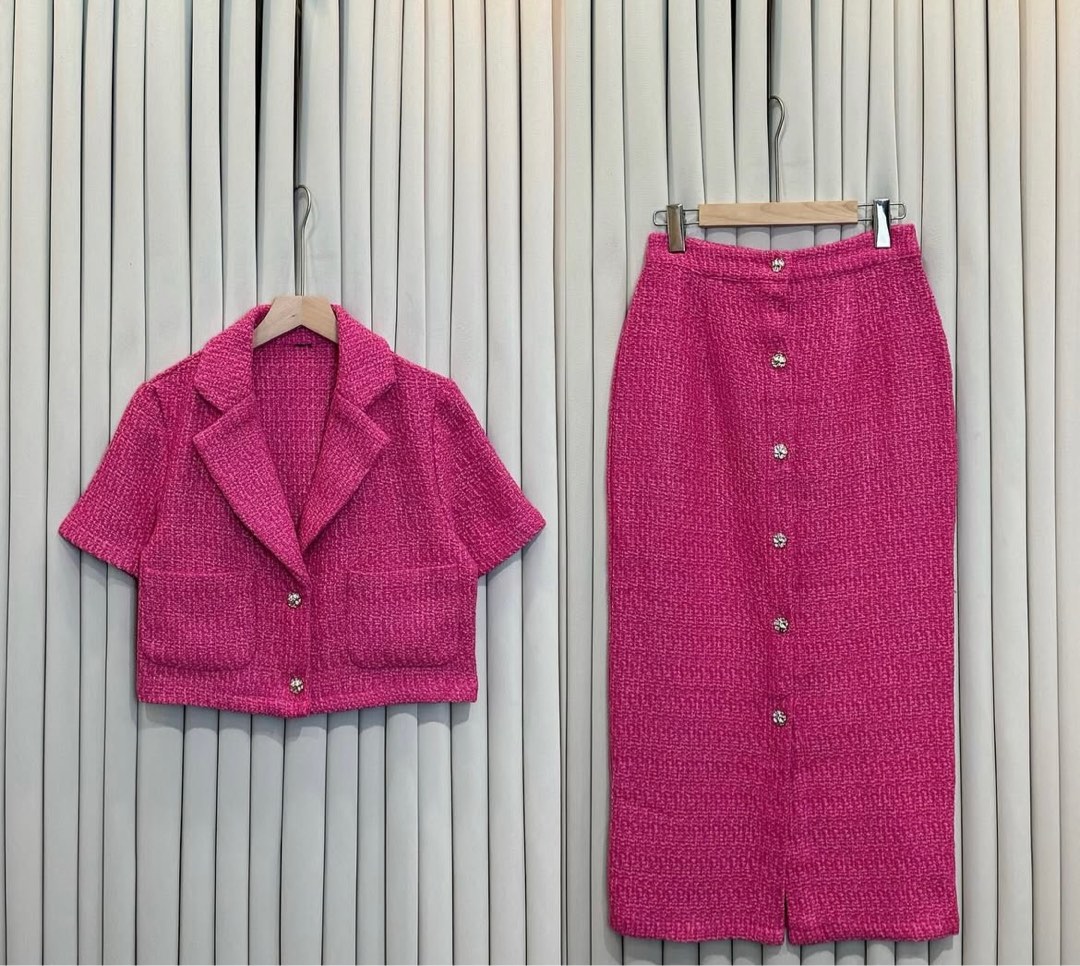 Barbie Pink Tweed Coords, Women's Fashion, Dresses & Sets, Sets or ...