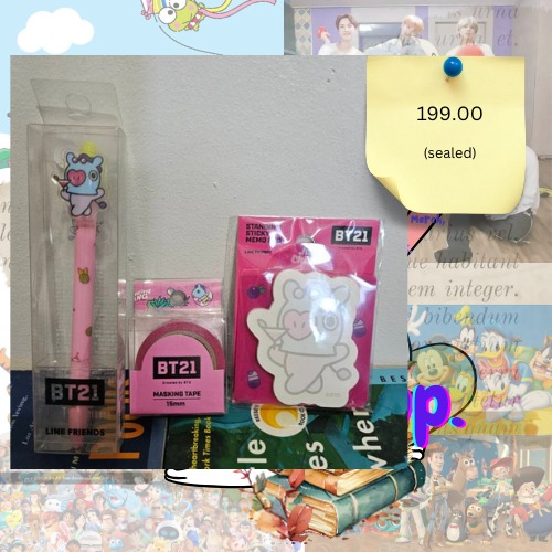 (ONHAND) BT21 Mang Pen, Masking Tape, and Memo Pad, Hobbies & Toys ...