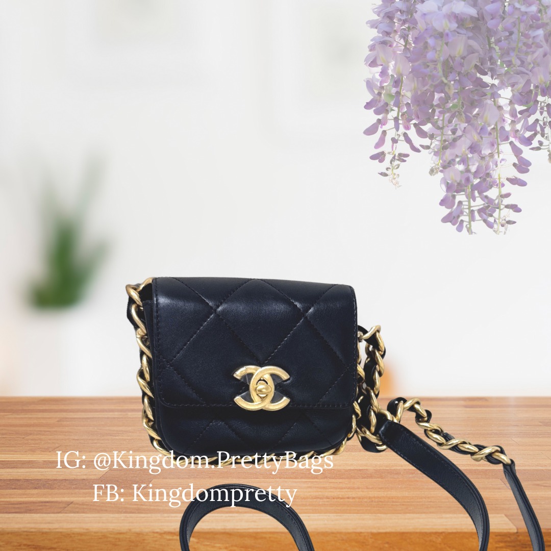 Chanel Mini Chain Wrap Around Quilted Flap Bag 12CM CC Logo in Black ...