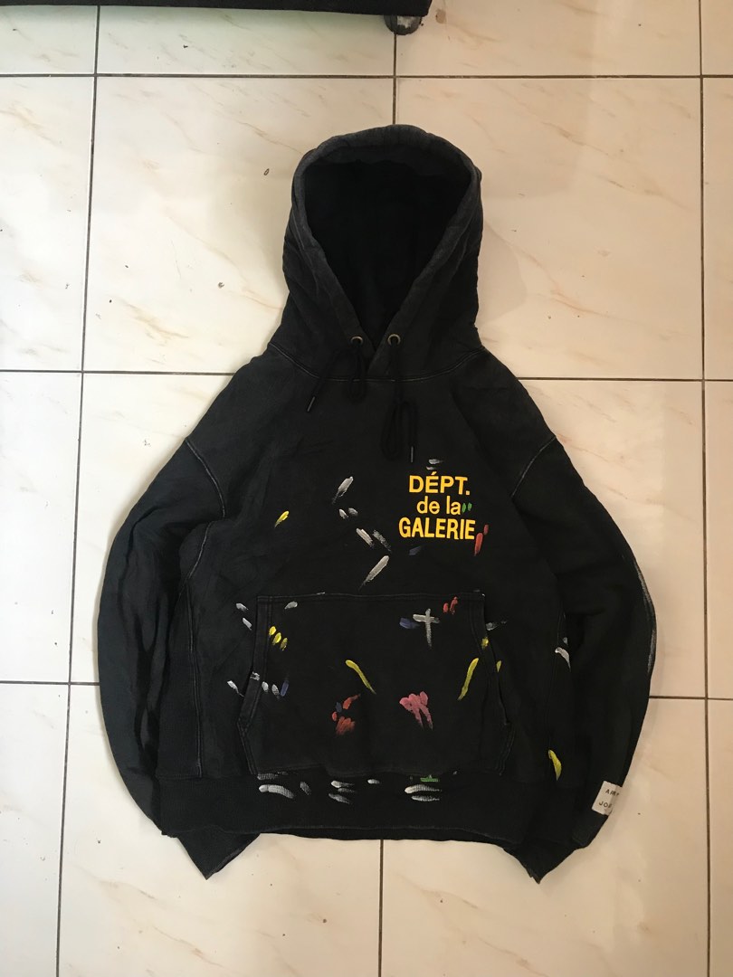 Gallery Dept Paint Splatter Acid Washed Black Hoodie, Men's Fashion ...
