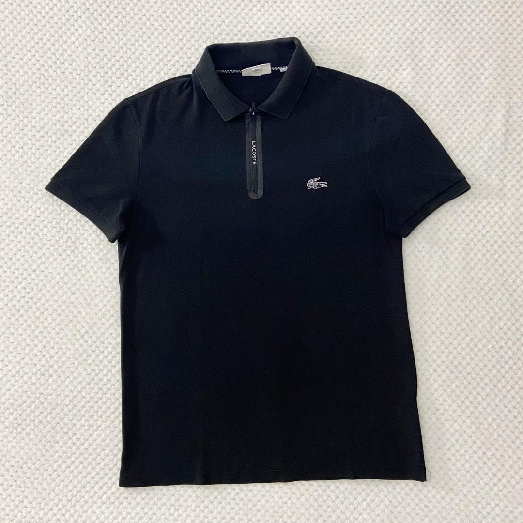 Lacoste Zip Neck Polo Shirt (Black), Men's Fashion, Tops & Sets ...