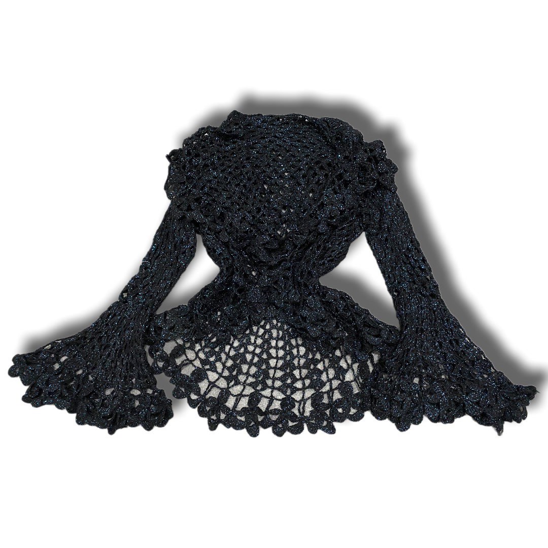 outer black gothic grunge blink blue katbol knit floral mesh cosplay ...