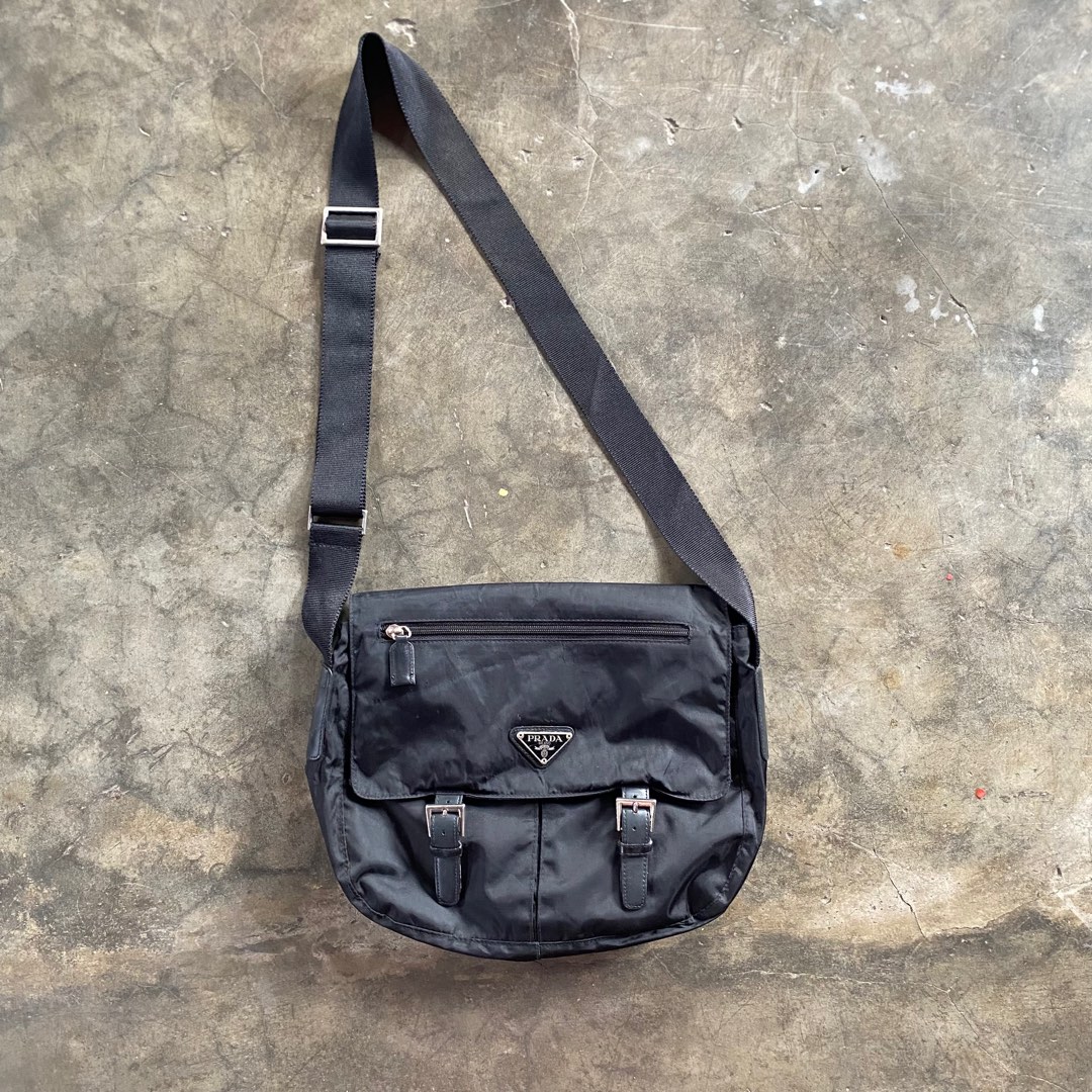 PRADA TRIAGLE LOGO FRONT BUCKLE SHOULDER BAG BLACK, Men's Fashion, Bags ...