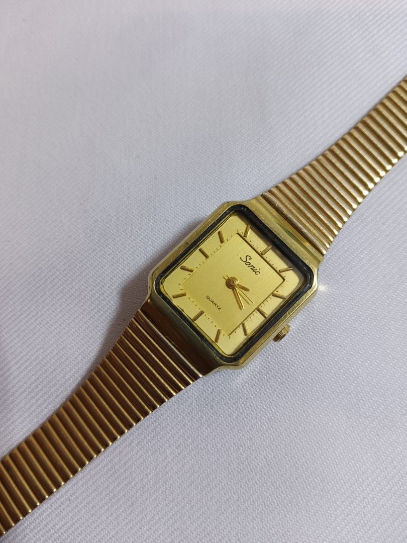 Vintage Sonic Gold Tone Square Quartz Watch (New Old Stock), Women's ...