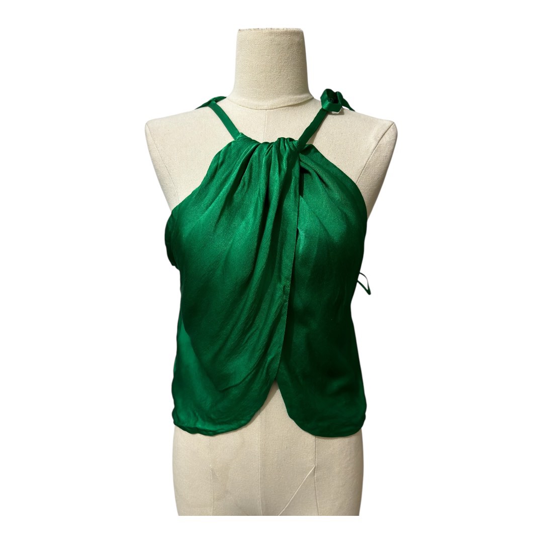 Zara Emerald Green Satin Halter Top, Women's Fashion, Tops, Sleeveless ...
