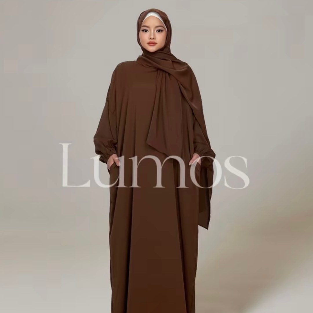 Abaya 2 in 1 Hijab (Dark brown), Women's Fashion, Muslimah Fashion ...