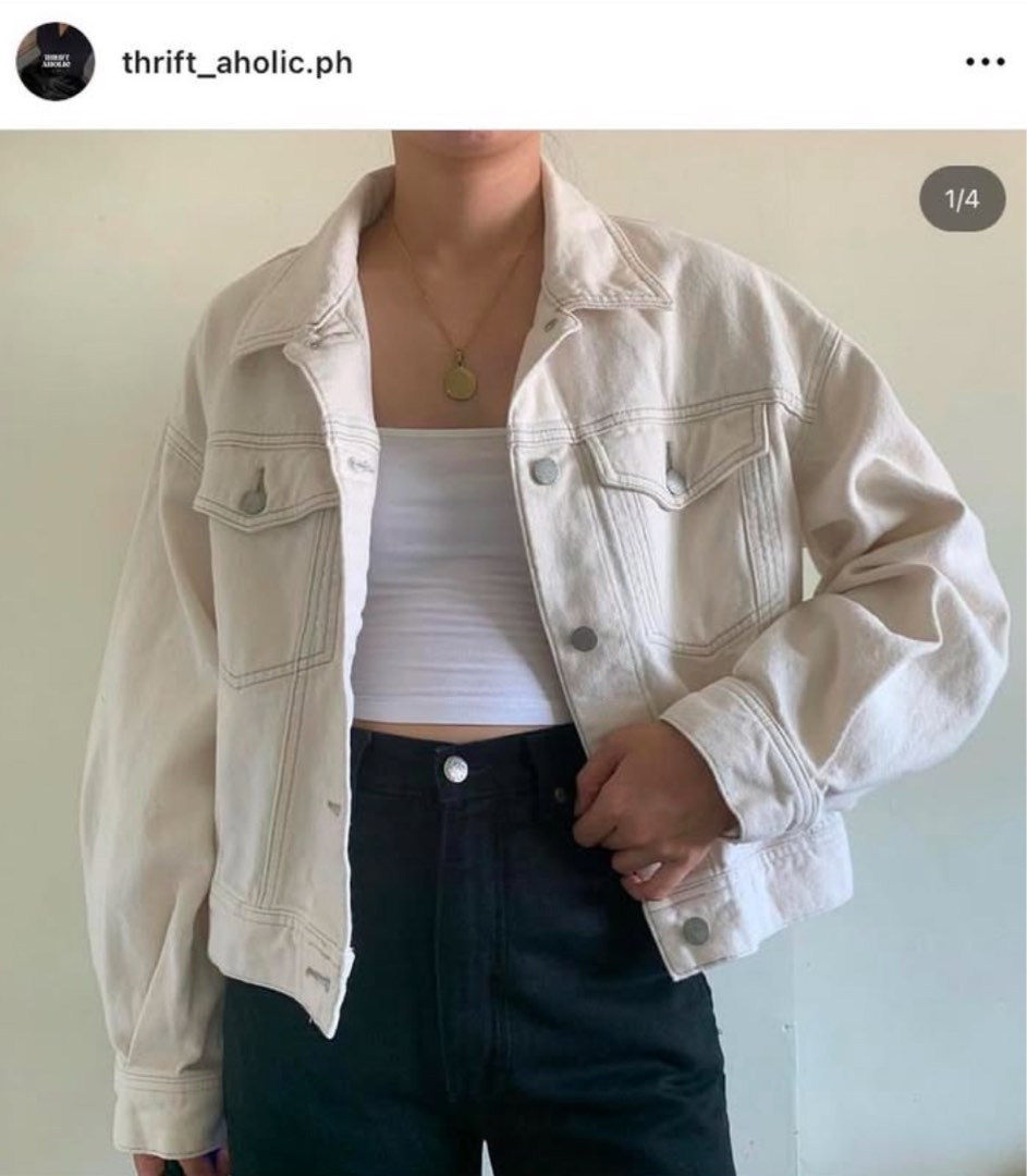 Cream Denim Jacket, Women's Fashion, Coats, Jackets and Outerwear on ...