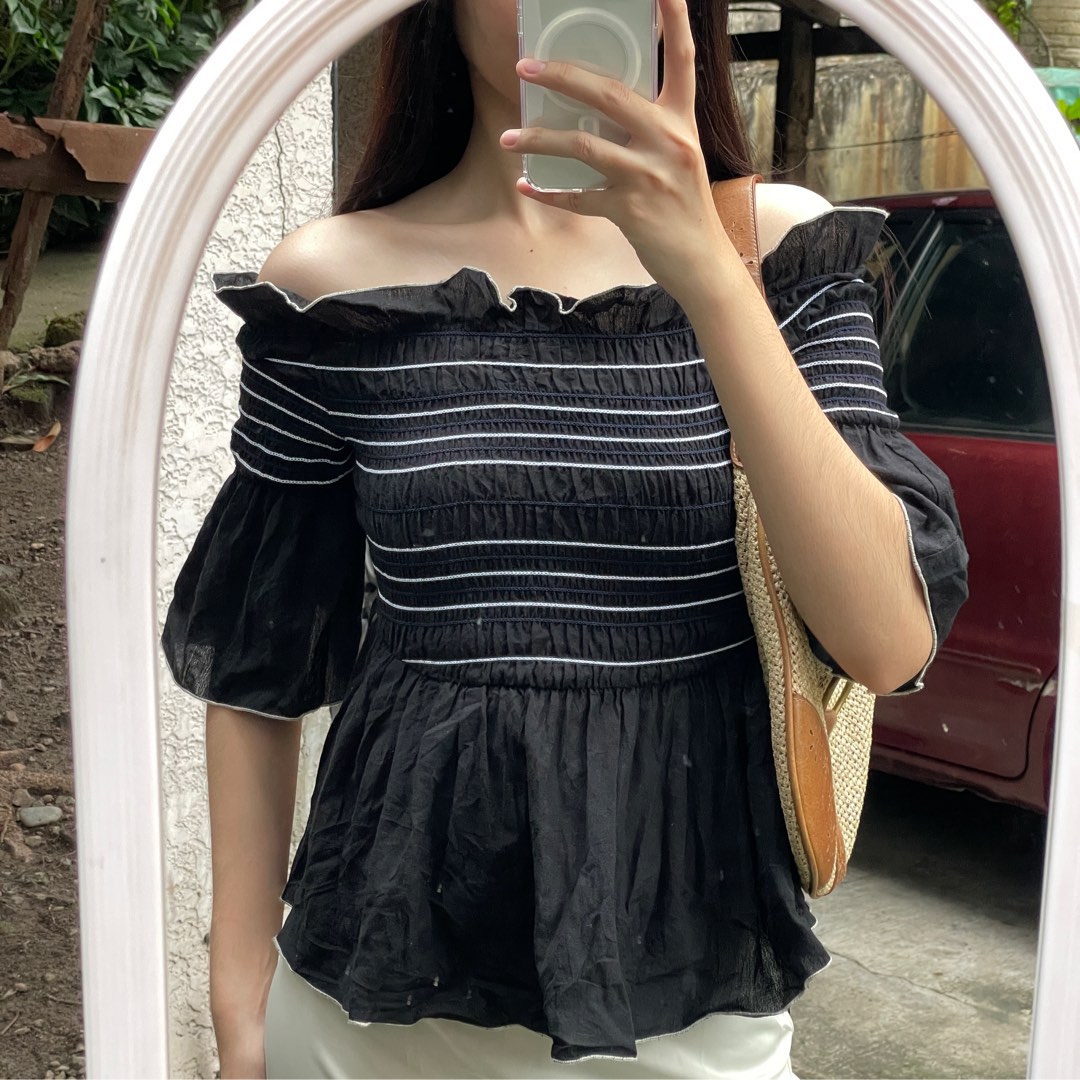 [Clearance Sale!] Gorgeous Black Vintage Garterized Line Pattern White ...