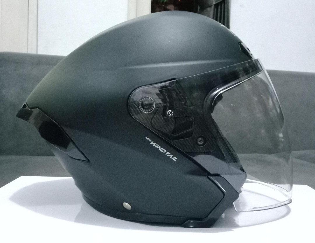 Helm RSV New Windtail Half Face Solid Black Doff Single Visor Ori ...