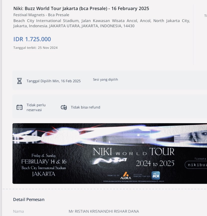 NIKI BUZZ WORLD TOUR ASIA 2024 - 2025 JAKARTA FESTIVAL MAGNETS DAY-2, Tiket & Voucher, Tiket ...