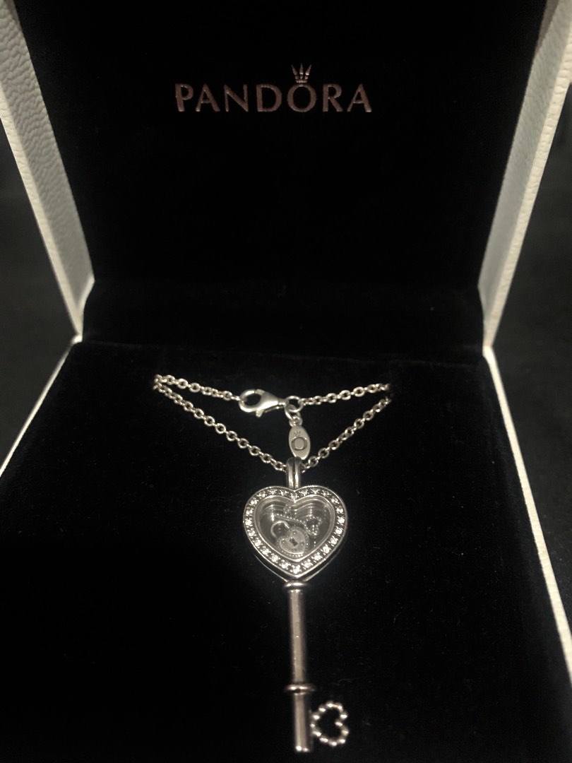 Pandora Floating Locket Heart Key Necklace, Sapphire Crystal & Clear ...