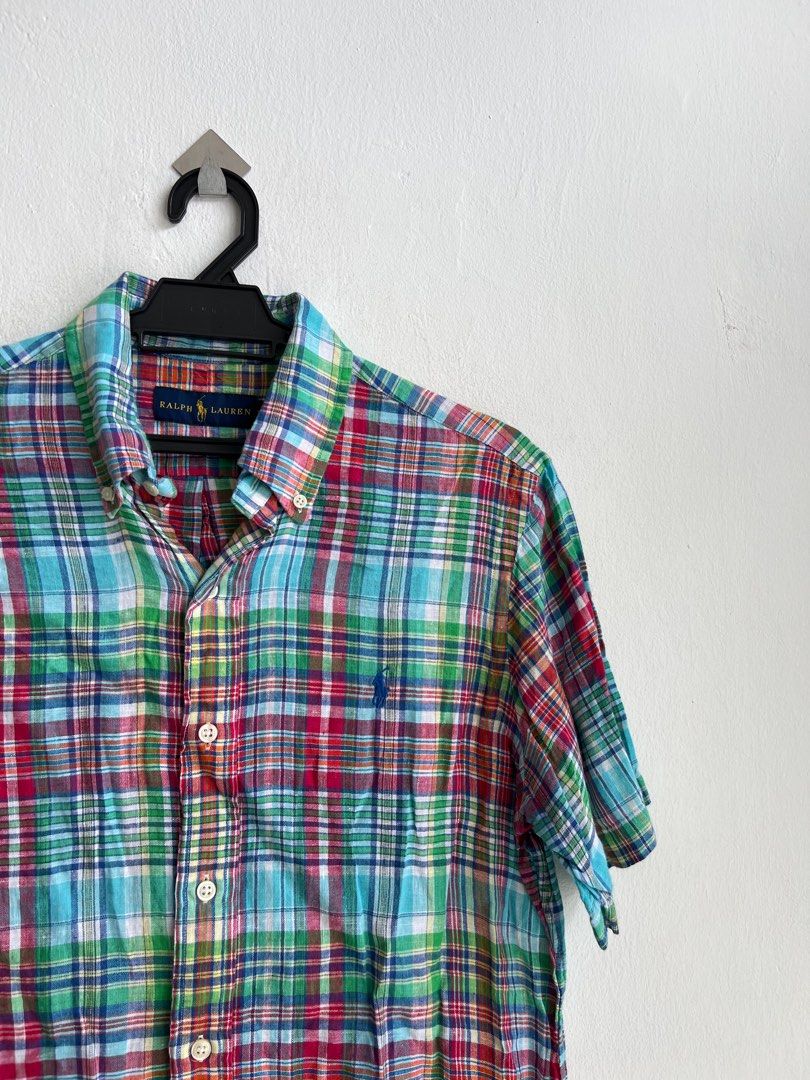 Polo Ralph Lauren Small Pony Madras Linen Kemeja SS, Men's Fashion, Tops & Sets, Formal Shirts ...