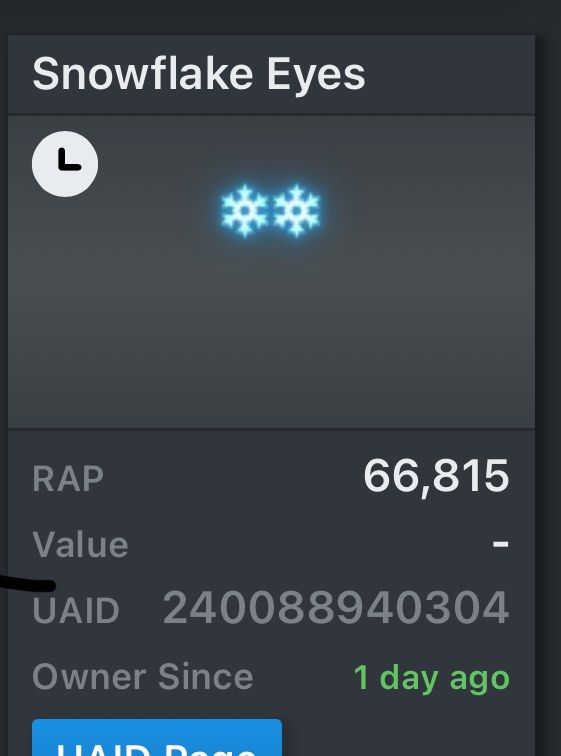 Roblox snowflakes eyes Limited, Video Gaming, Gaming Accessories, Virtual Reality on Carousell