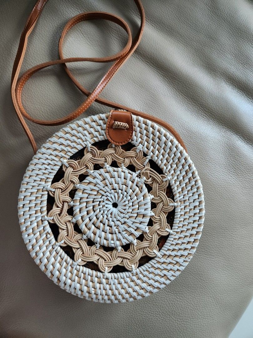 Round Rattan Bag with Batik, Women's Fashion, Bags & Wallets, Cross ...